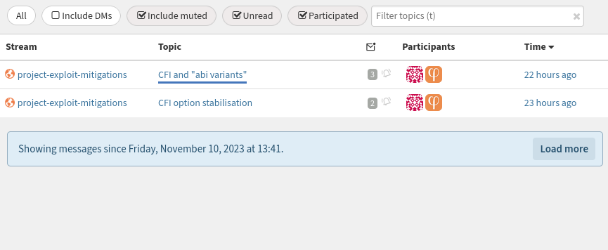 Recent conversations: "Showing messages since Saturday, November 11" but messages are missing ...