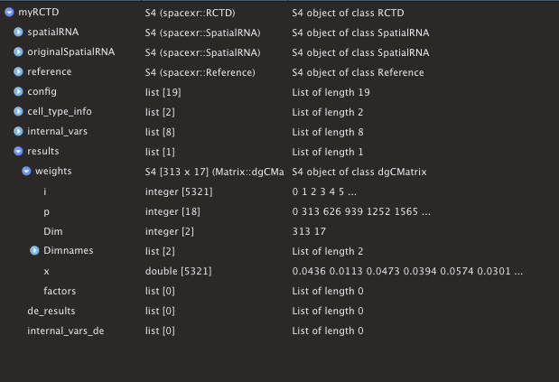 Error with 'run.CSIDE()', myRCTD@results have different structure than the tutorial data, RCTD ...