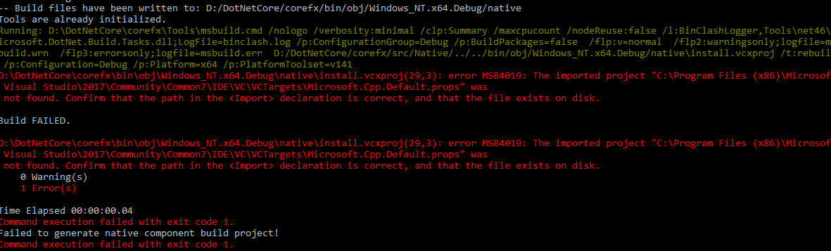 When I Try To Build The Corefx In My Local With Vs2017 Enterprise It Always Point To Community
