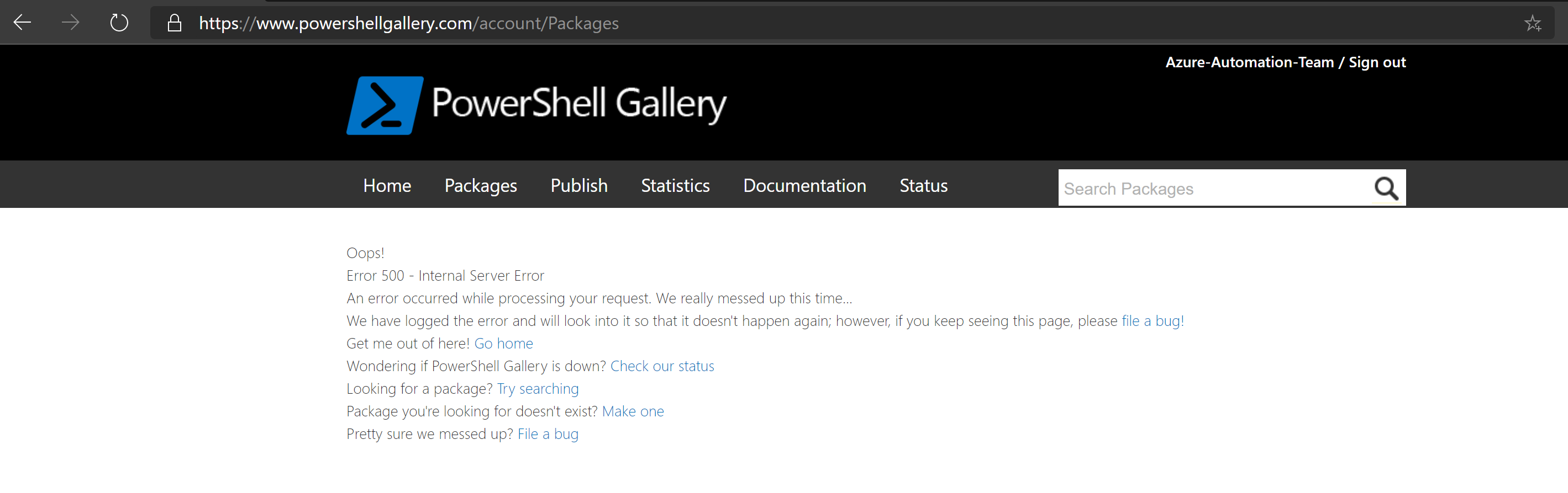 Error 500 - Internal Server Error for 'Manage My Packages' · Issue #102 · PowerShell ...