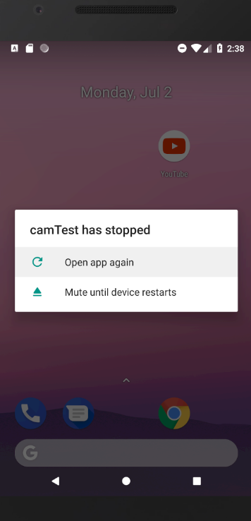 'App has stopped' when I install the RNCamera component · Issue #1674 · react-native-camera ...