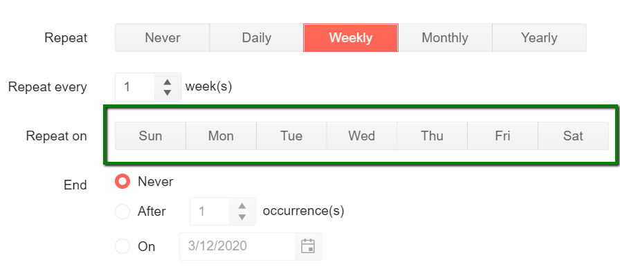 [Scheduler] Weekly recurrence editor allows to deselect all days · Issue #2800 · telerik/kendo ...