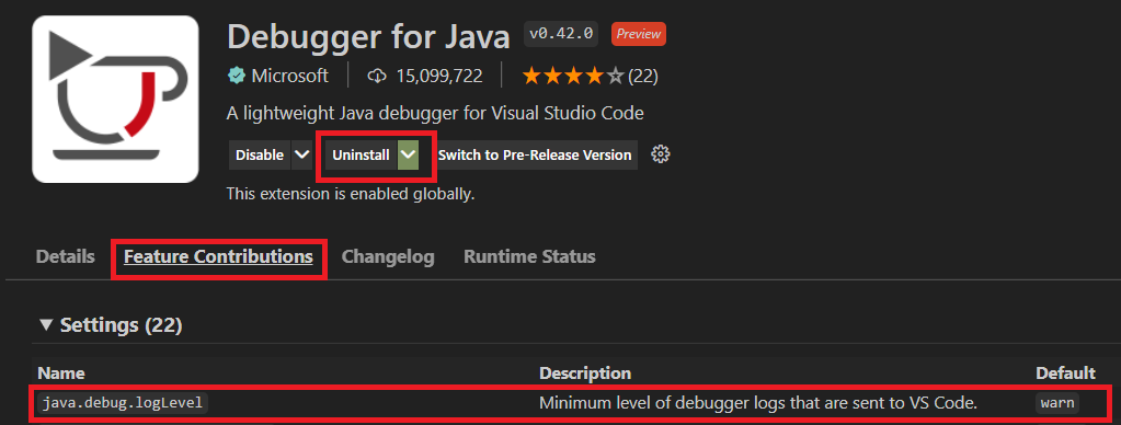 Support navigation to the setting from Extension View > Feature ...