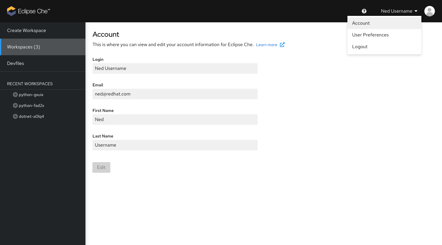 Dashboard Next Account Details Issue 18685 Eclipse Che Che Github