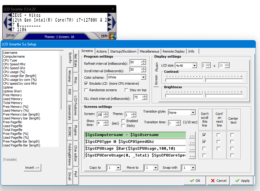 $SysCPUSpeed - $SysCPUUsage · Issue #8 · LCD-Smartie/LCDSmartie · GitHub
