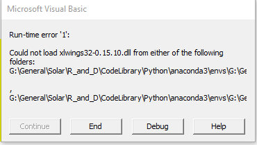 "ImportError: DLL load failed. The specified module could not be found." when using xlwings and ...
