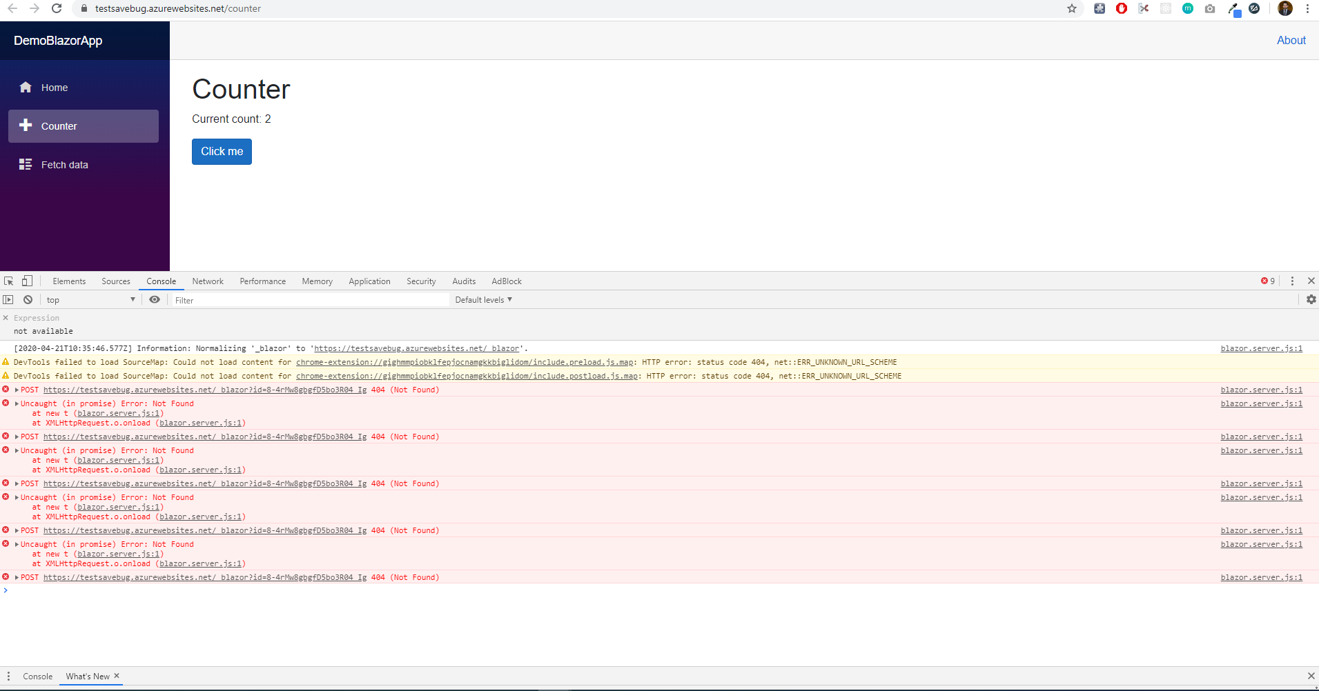 Uncaught exception when pressing Ctrl+S on Blazor web server app hosted ...
