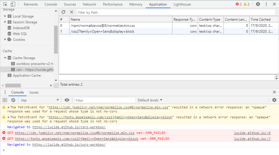 Non-CORS requests from DevTools can pollute the cache · Issue #2632 · GoogleChrome/workbox · GitHub