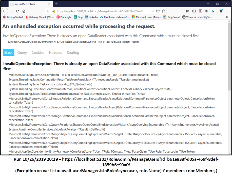 ASP.NET Core Identity UserManager.IsInRole Call Works in 2.2 But Throws InvalidOperation in 3.0 ...