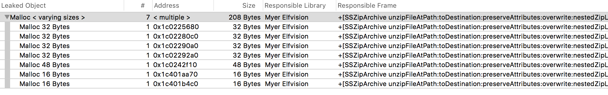 instruments detected small leak · Issue #410 · ZipArchive/ZipArchive · GitHub