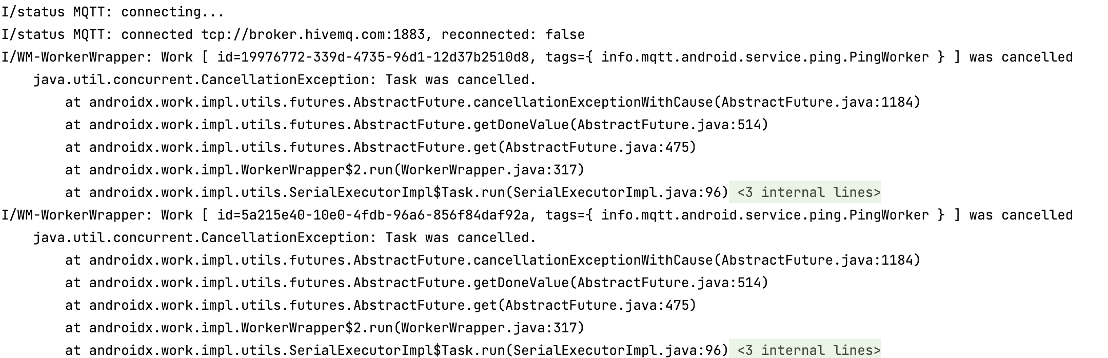 AlarmPingServer error · Issue #411 · hannesa2/paho.mqtt.android · GitHub