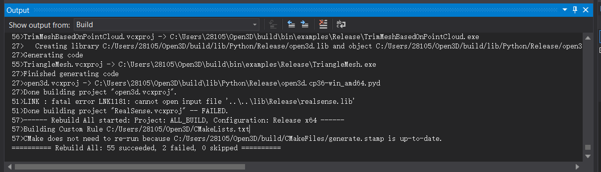 Add the lib of realsense · Issue #936 · isl-org/Open3D · GitHub