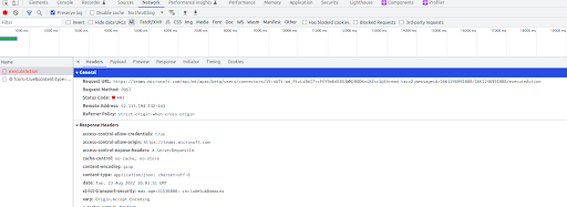 Getting 403 forbidden error when trying to do an HttpPOST request via a message card, delivered ...
