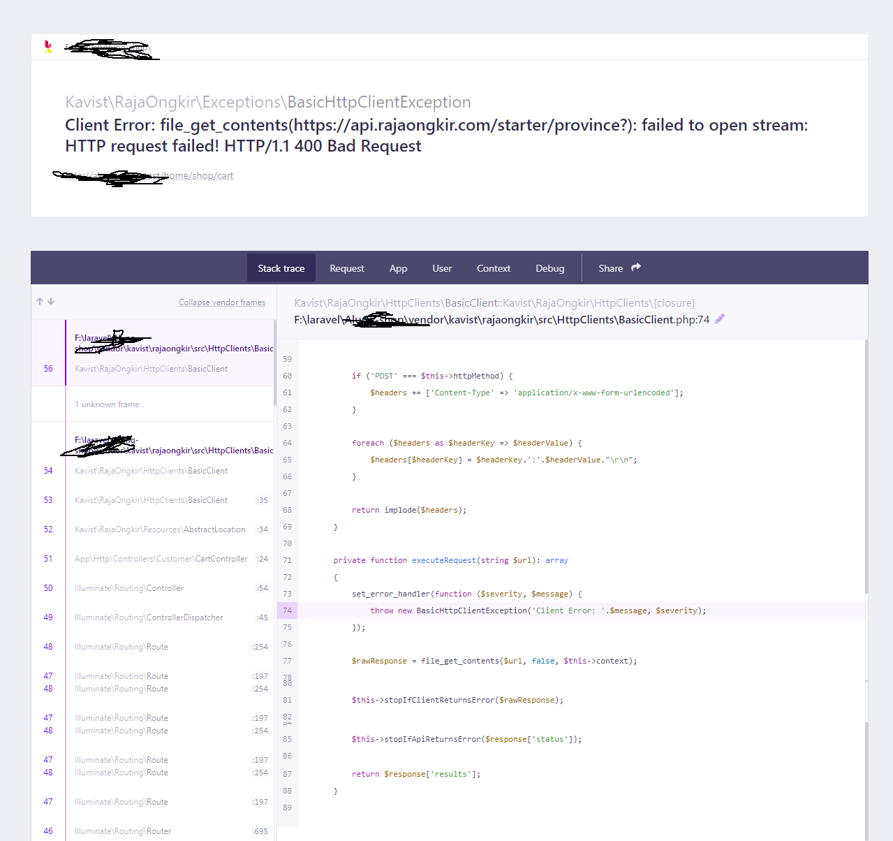 Client Error: file_get_contents(https://api.rajaongkir.com/starter/province?): failed to open ...