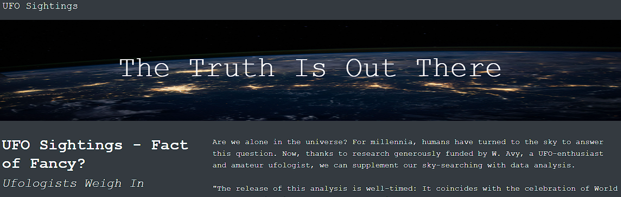 GitHub - FreshOats/UFOs: Interactive Website with Javascript, HTML, and CSS