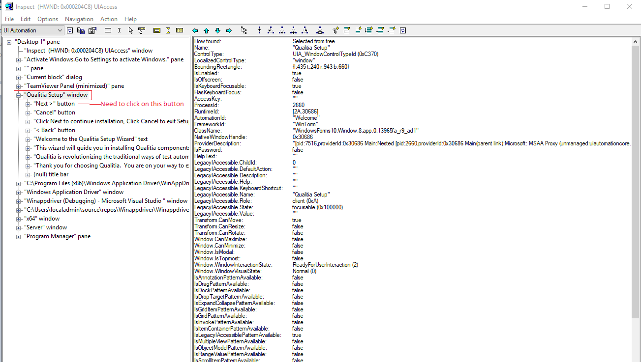 WinAppDriver is not creating a session for WindowsForms wizard which is getting launched by ...