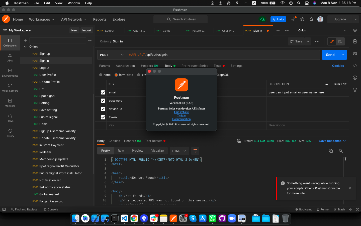 Postman Console Something Went Wrong Error When Opening An Array