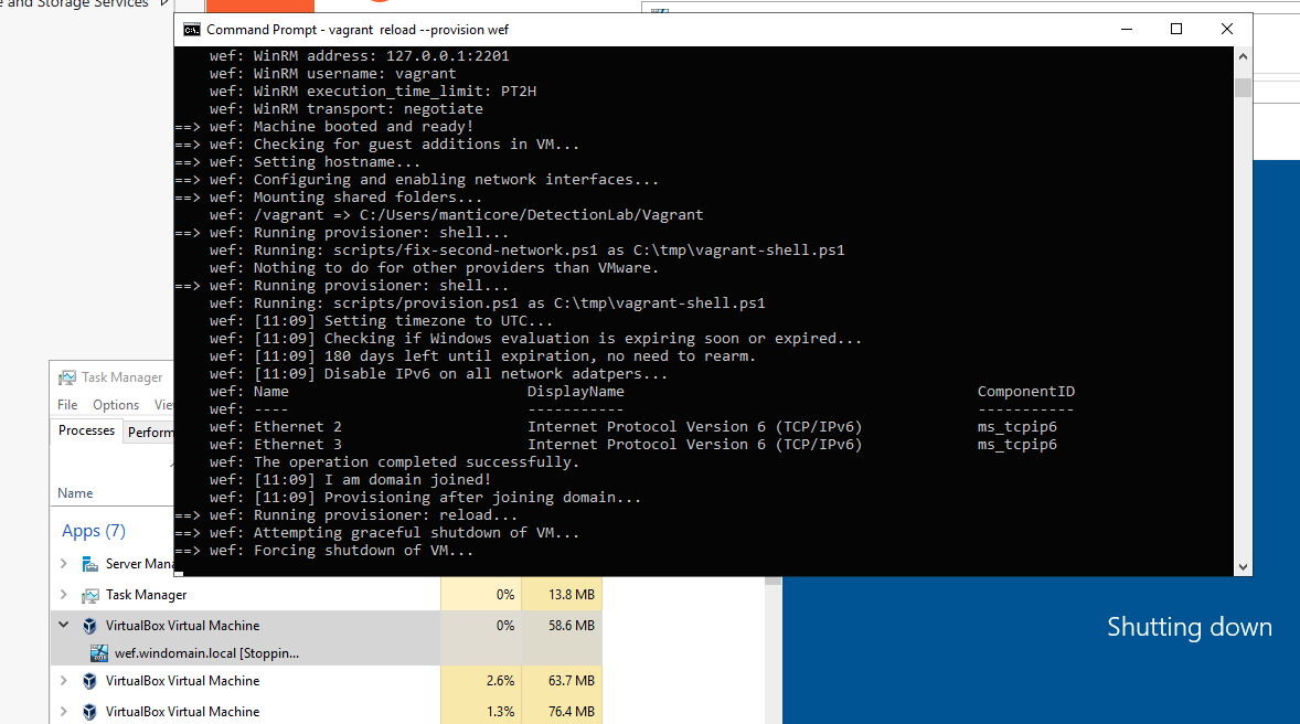 Unable to provision WEF - stalls at "shutting down" · Issue #517 · clong/DetectionLab · GitHub