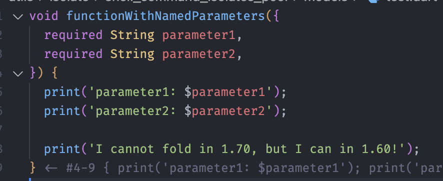 Folding of function's body fails when it has named parameters in dart · Issue #162300 ...