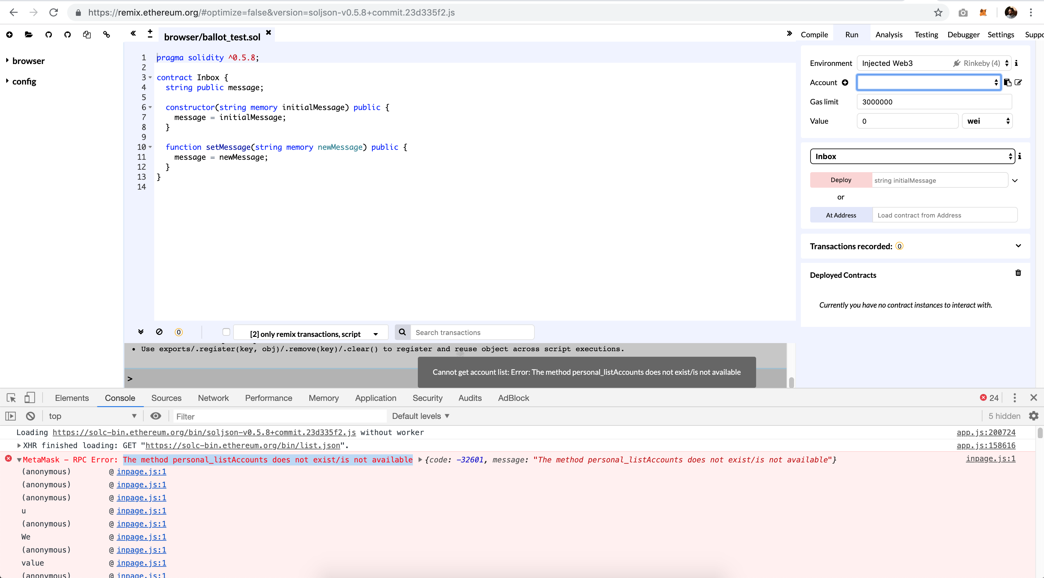 inpage.js:1 MetaMask - RPC Error: The method personal_listAccounts does not exist/is not ...