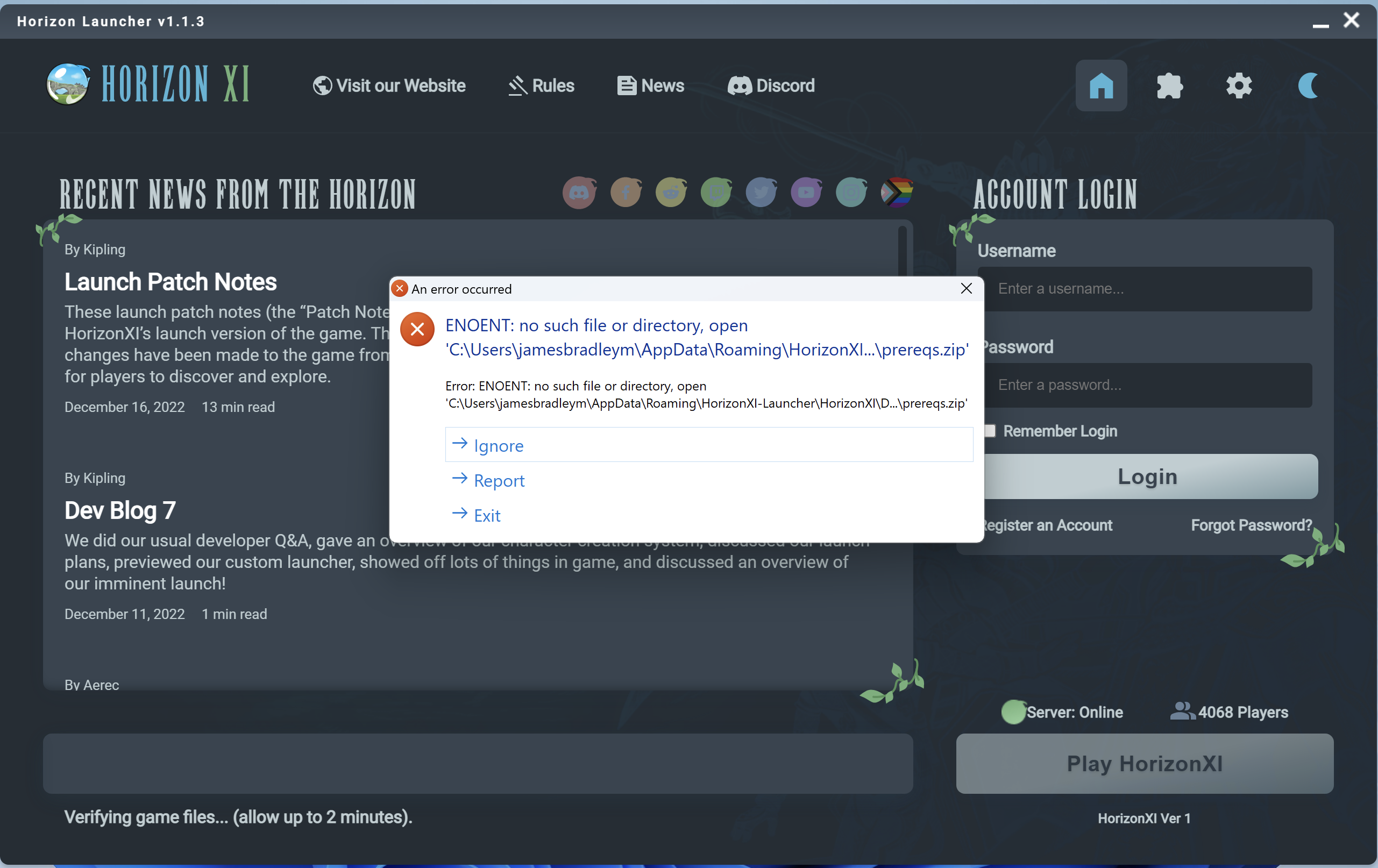 🐛[BUG][Launcher] · Issue #713 · HorizonFFXI/HorizonXI-Issues · GitHub