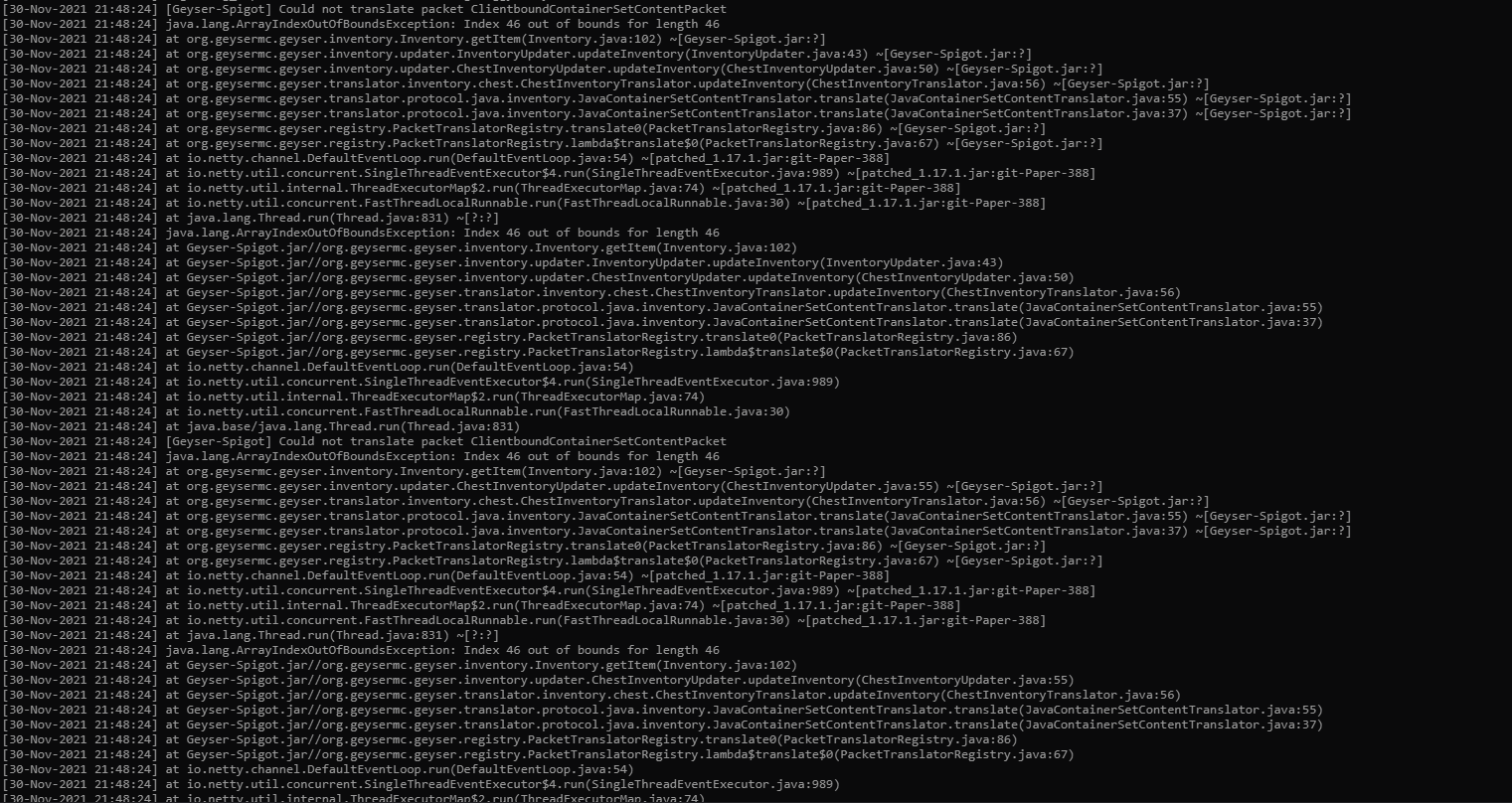 Clientboundcontainersetcontentpacket Error In Console · Issue 2657 · Geysermcgeyser · Github 