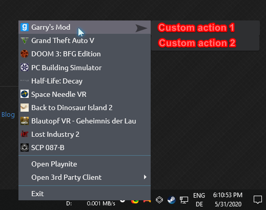 Custom Playaction in tray menu · Issue #1851 · JosefNemec/Playnite · GitHub