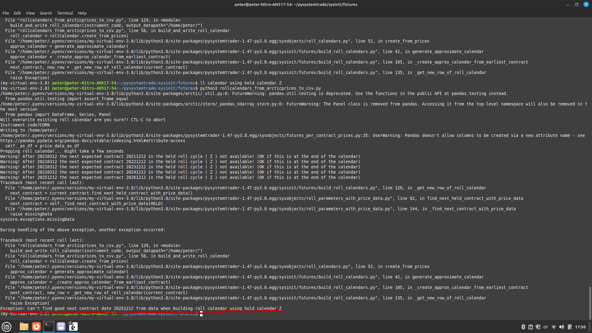 Creating roll calendars errors out when attempting with contract with ...