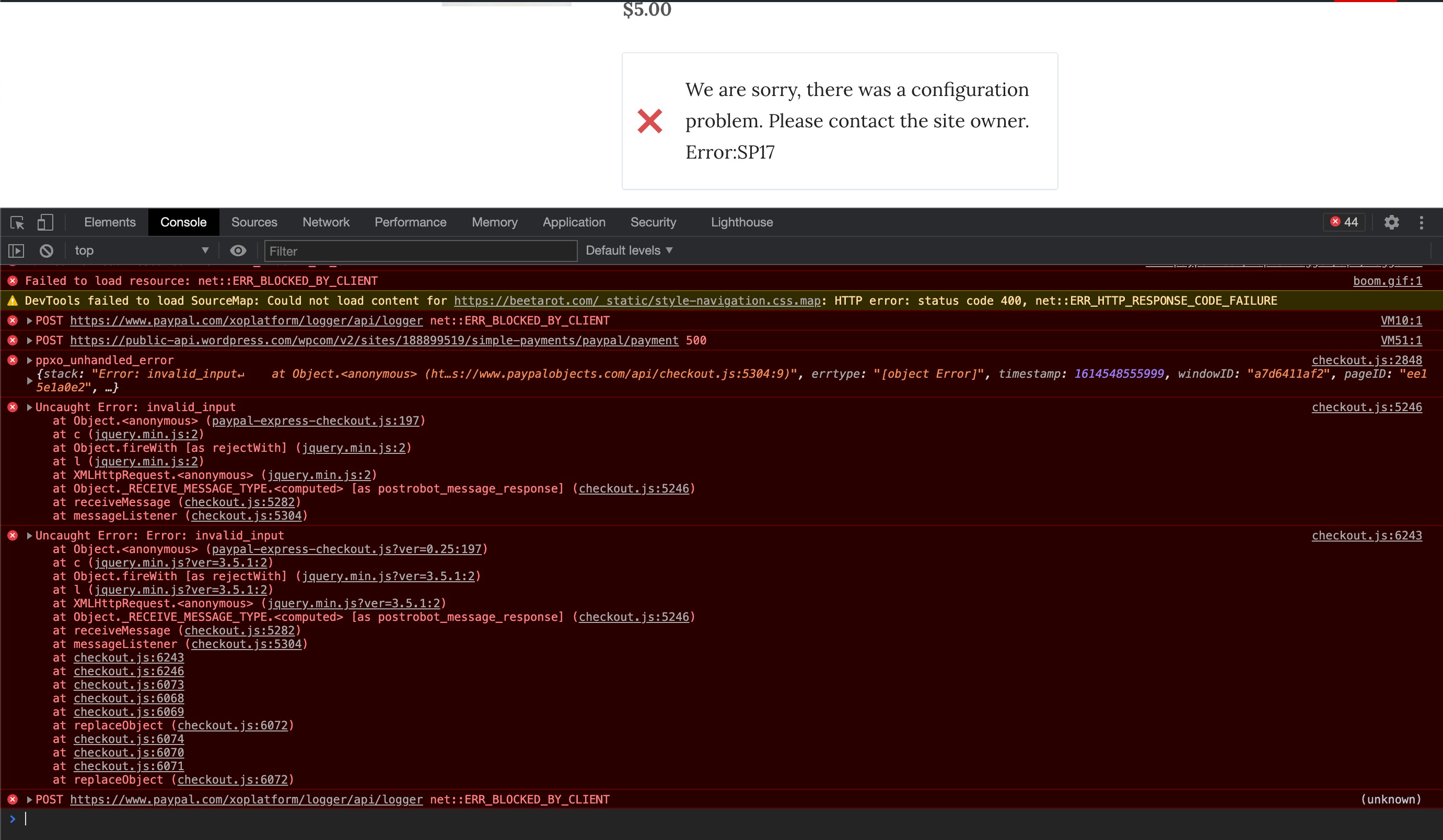 Pay with Paypal block: Configuration error Error:SP17 when trying to check out. · Issue #25011 ...