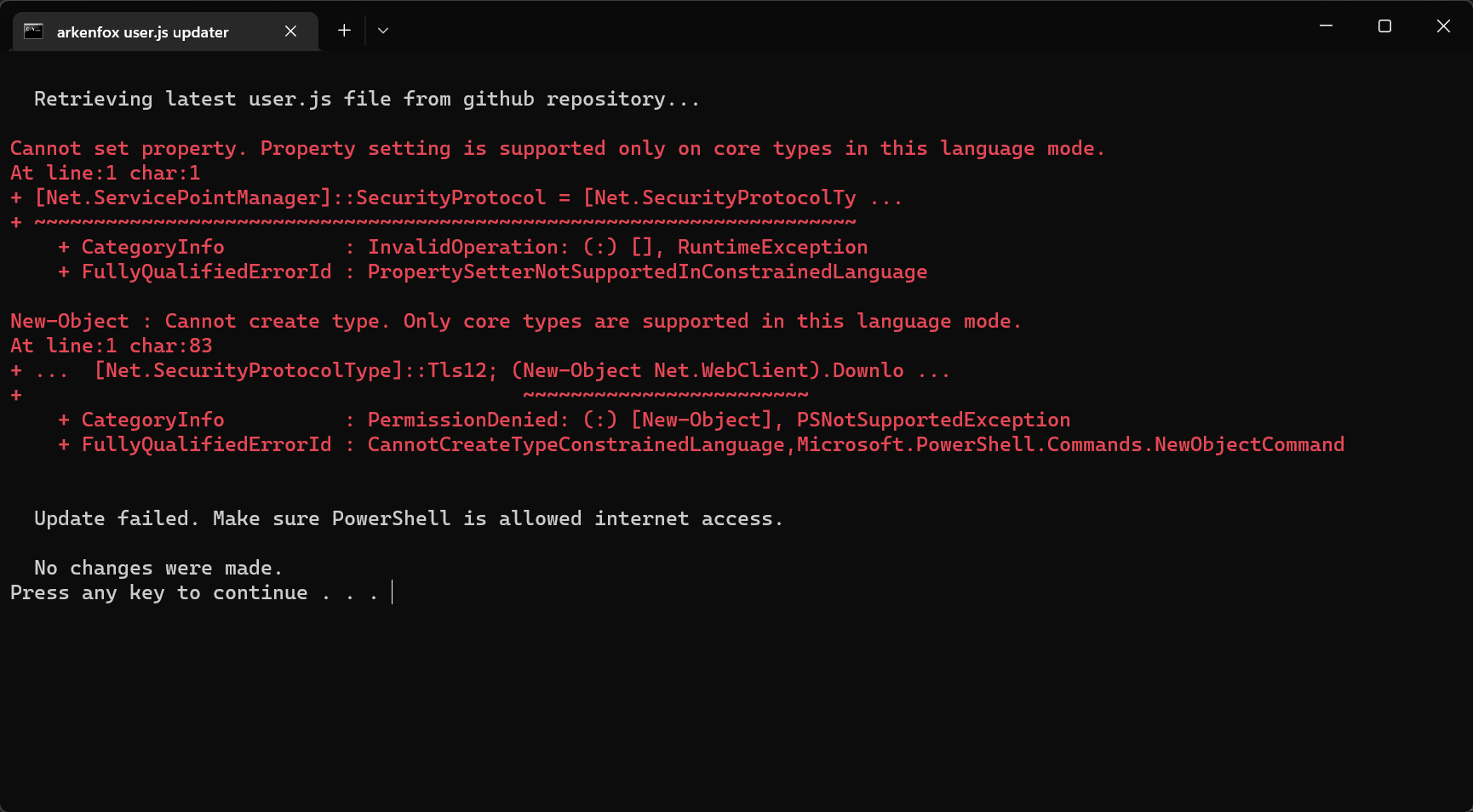 Make sure PowerShell is allowed internet access. · Issue #1506 · arkenfox/user.js · GitHub
