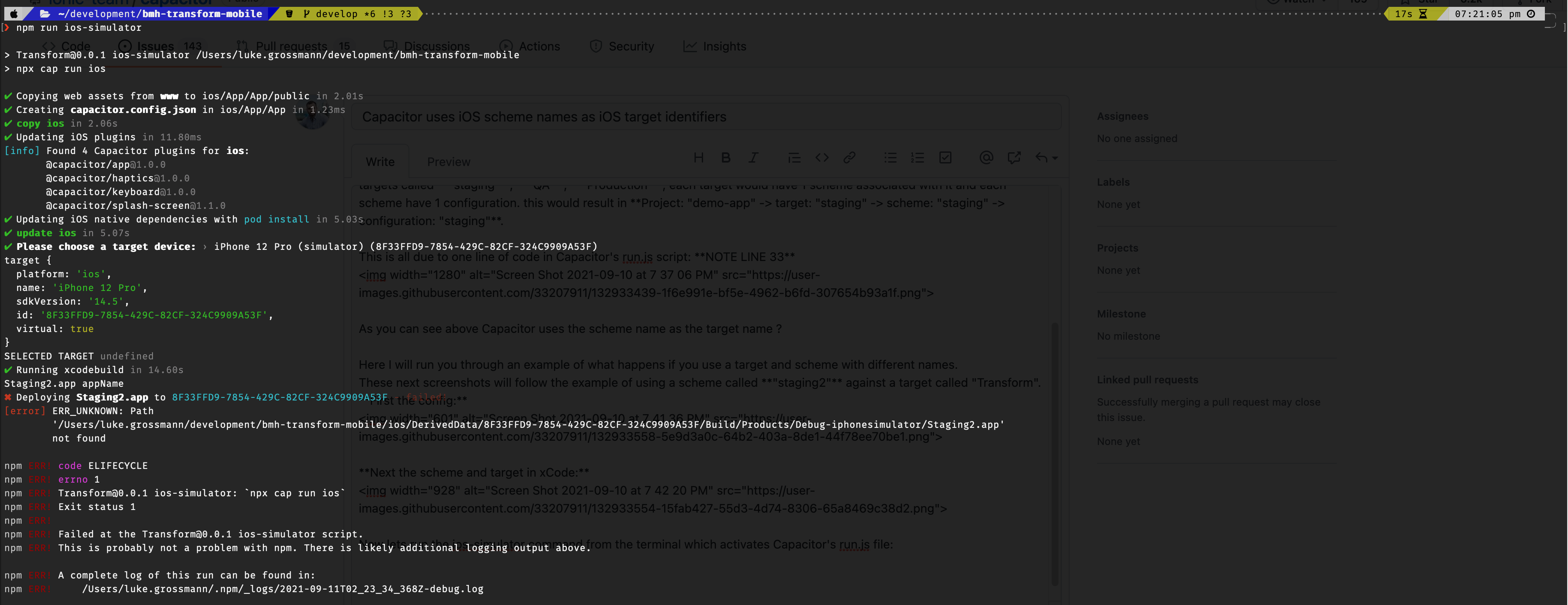 Capacitor uses iOS scheme names as iOS target identifiers forcing you to create multiple targets ...