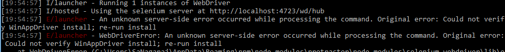 Unable to run sample protractor E2E test on Windows app in Windows 10 ...