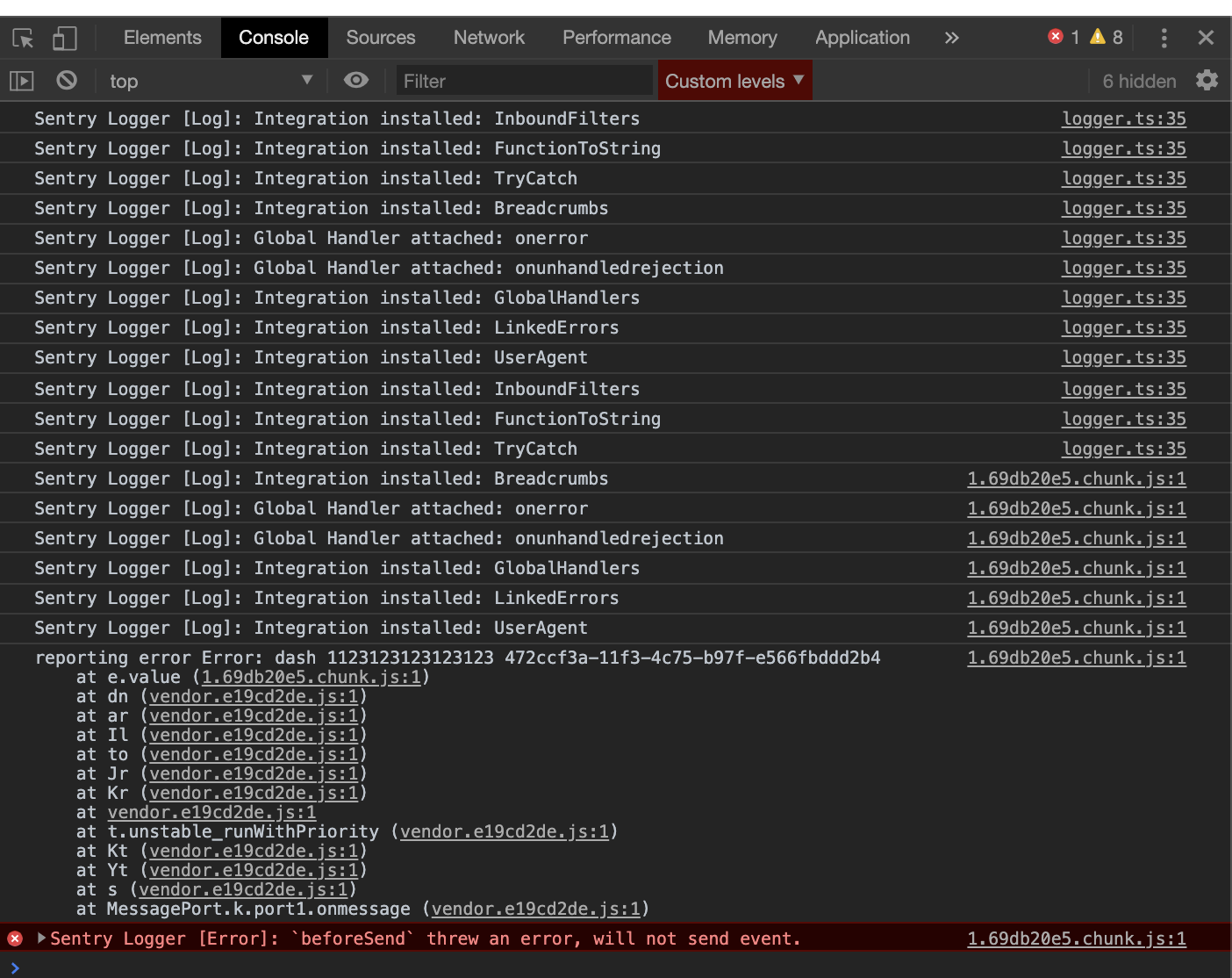 beforeSend threw an error, will not send event · Issue #2592 · getsentry/sentry-javascript · GitHub