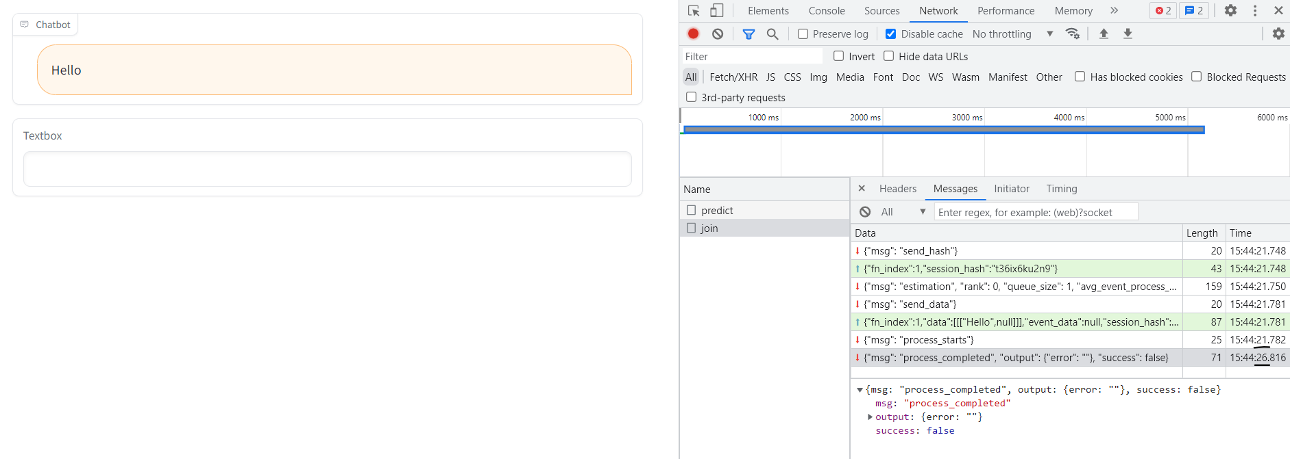 Request Terminated When Function Runs 5 Sec Queue Enabled Websocket Message Outputs Error 