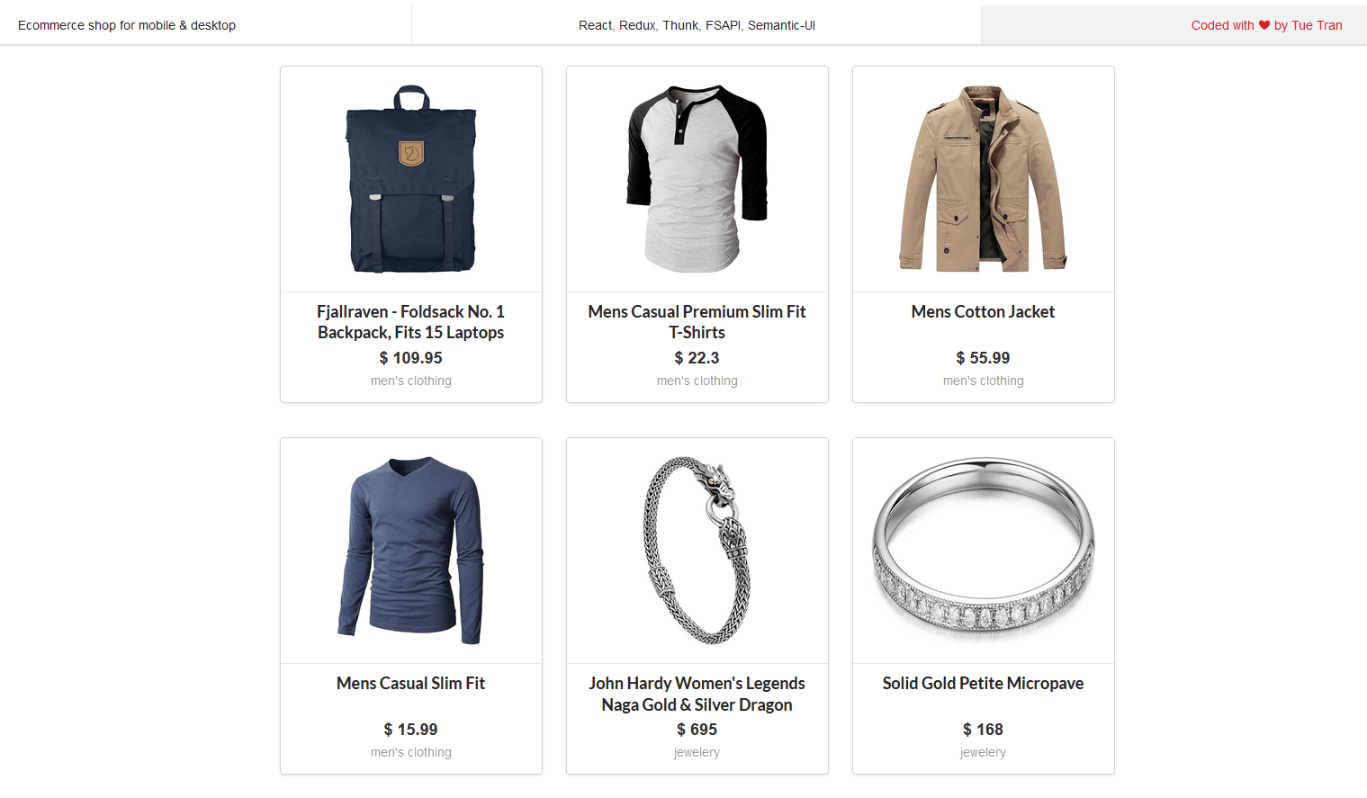 GitHub - tuequangtran/e-commerce-shop-react-redux-thunk: Link to try the live site: https ...