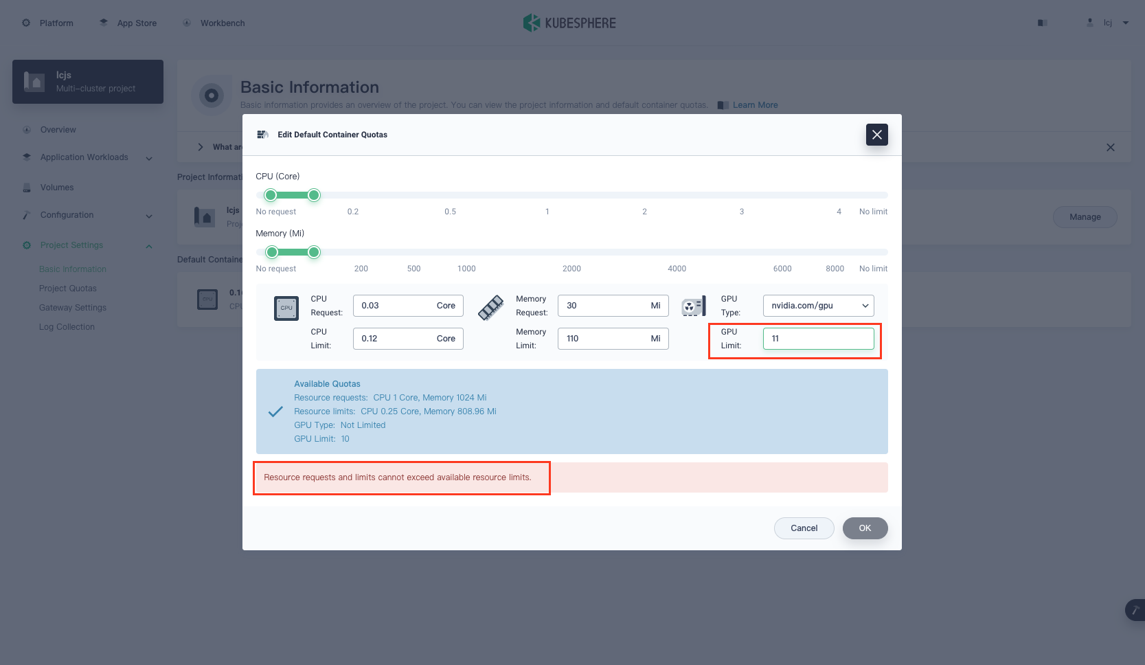 The GPU limit number is incorrect and GPU limit validate error · Issue #2861 · kubesphere ...
