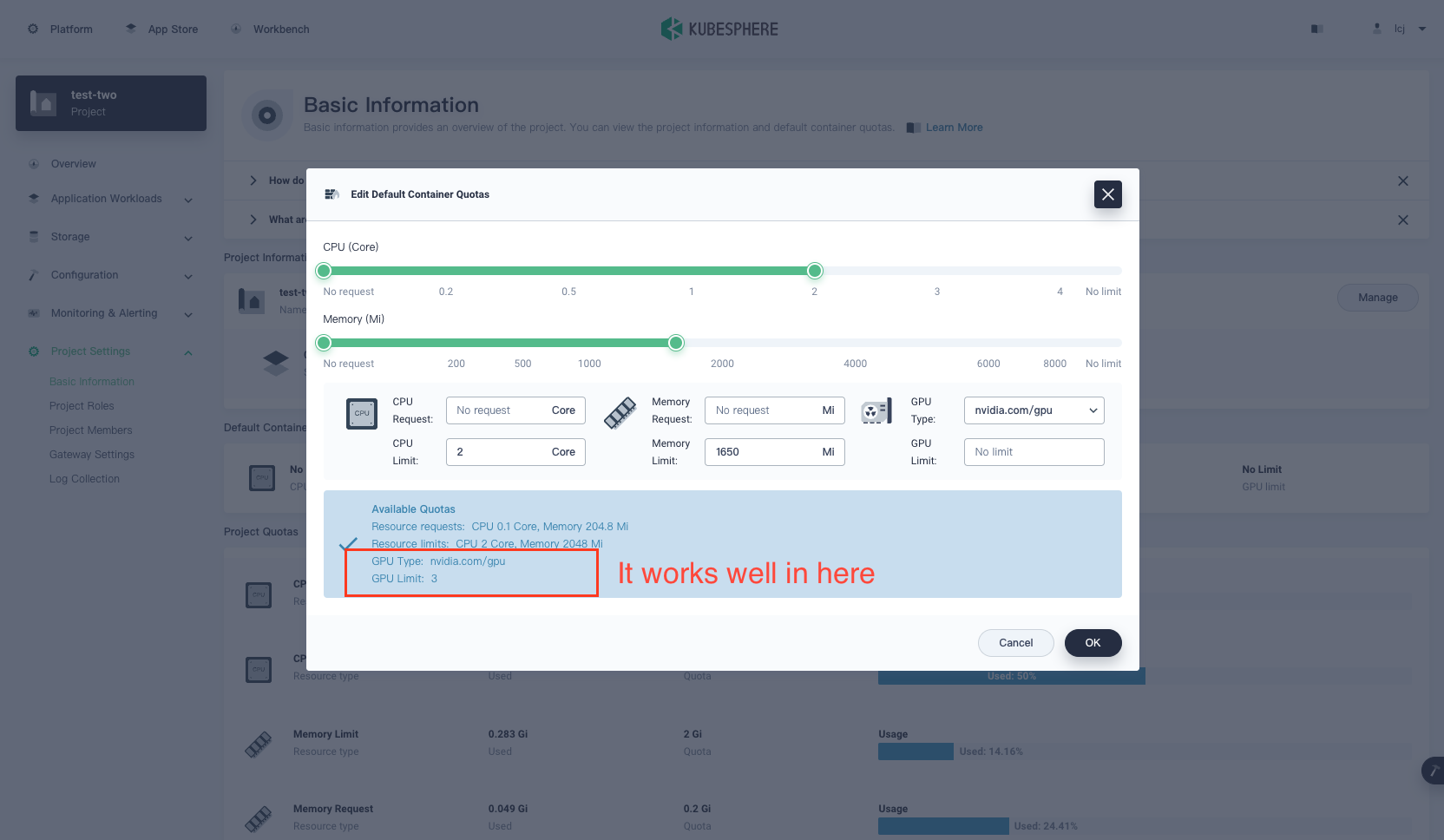 fix: Cancel gpu field when edit project quota by weili520 · Pull Request #2879 · kubesphere ...