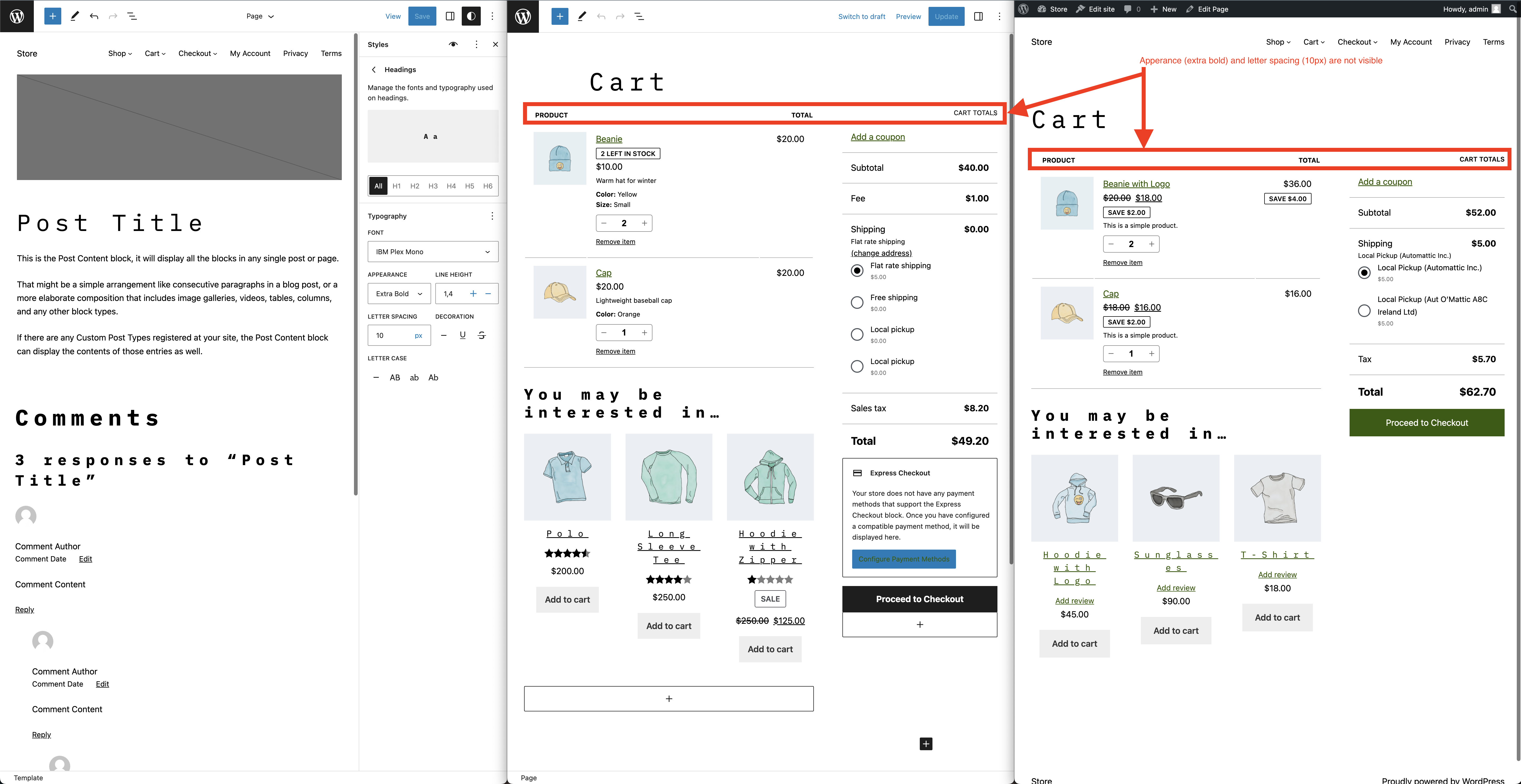 Ensure Cart block supports the theme-level global styles for `Typography » Headings` · Issue ...