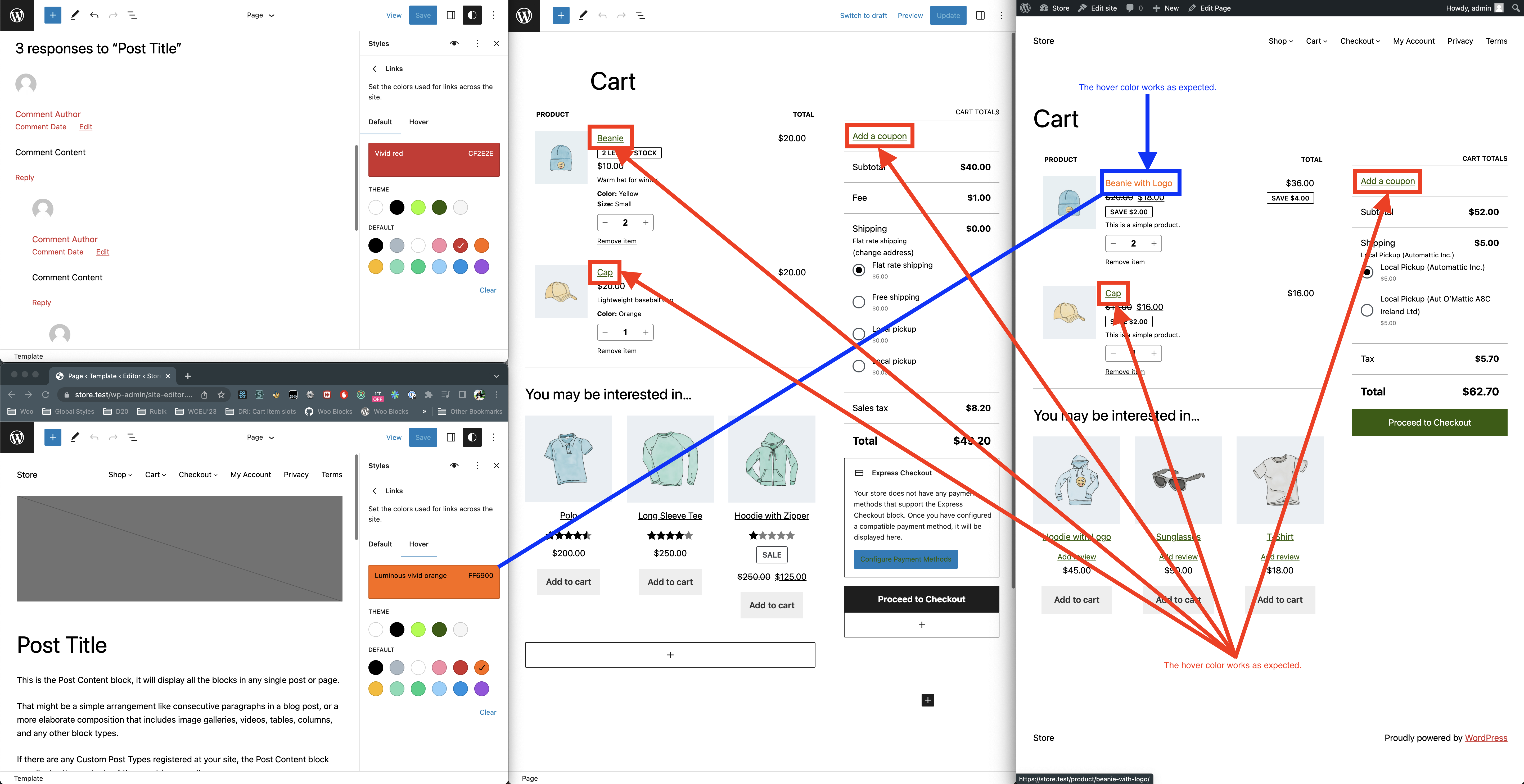 Ensure Cart block supports the theme-level global styles for `Colors » Links` · Issue #8750 ...