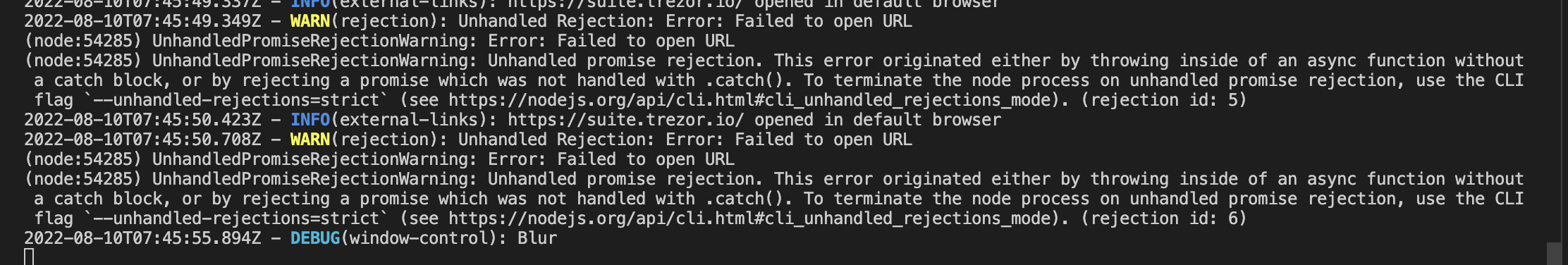 (node:2695) UnhandledPromiseRejectionWarning: Error: Failed to open URL ...