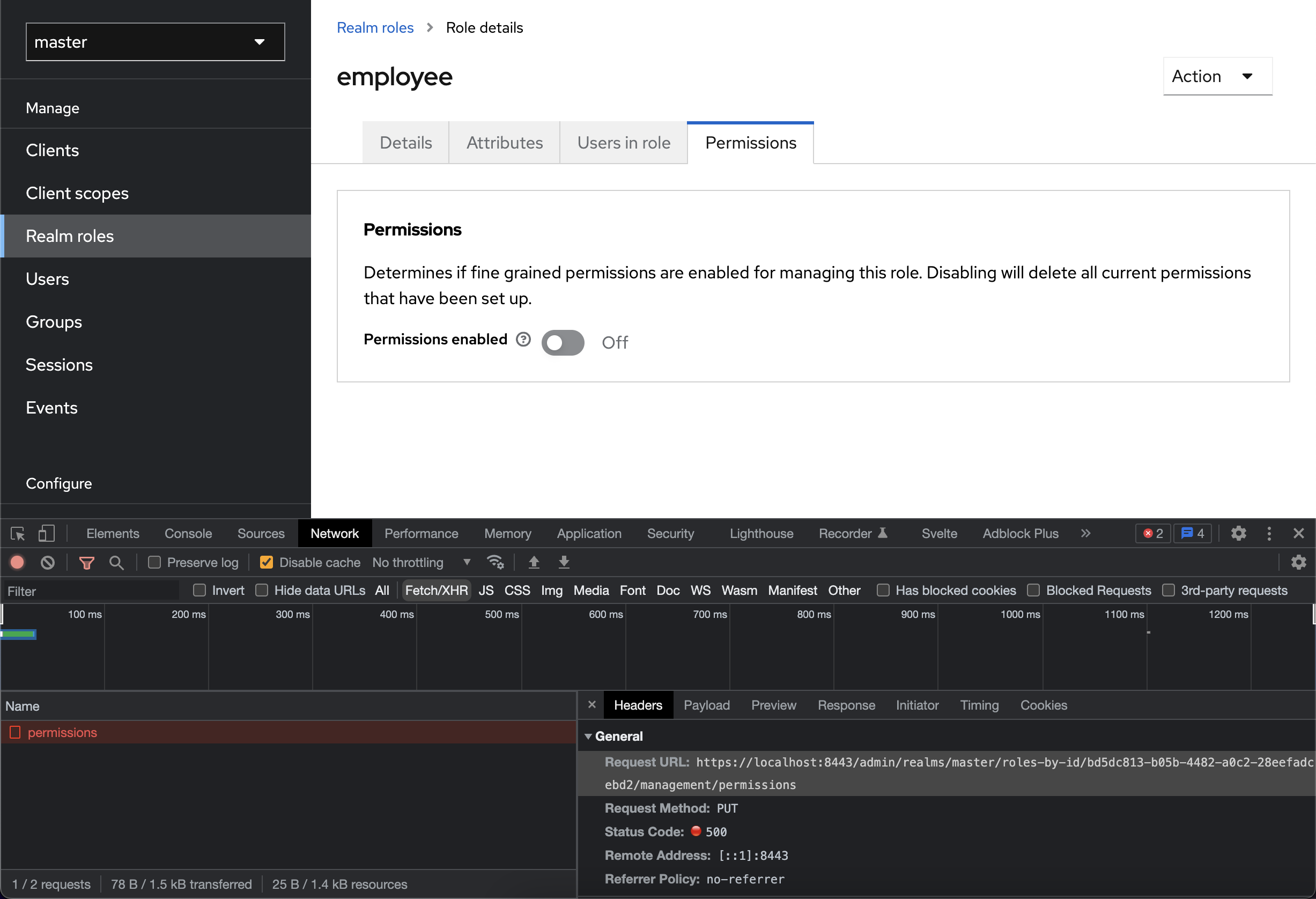 Unable to toggle the "Permissions enabled" option in Role details ...
