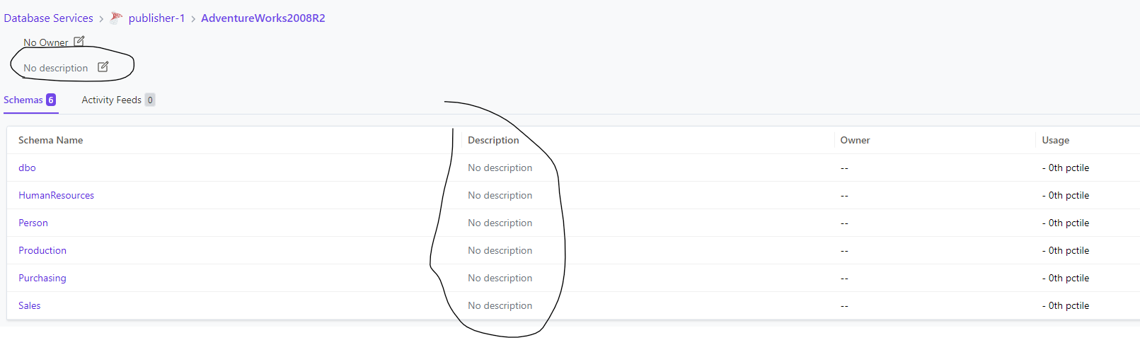 Ingestion doesn't retrieve meta description from MSSQL objects including database, table, and ...