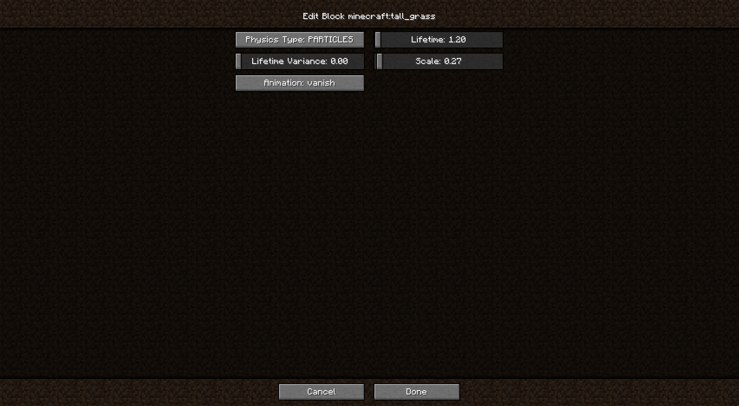 Tall Grass Ignores Physics and Duration Settings [BUG] · Issue #342 · haubna/PhysicsMod · GitHub