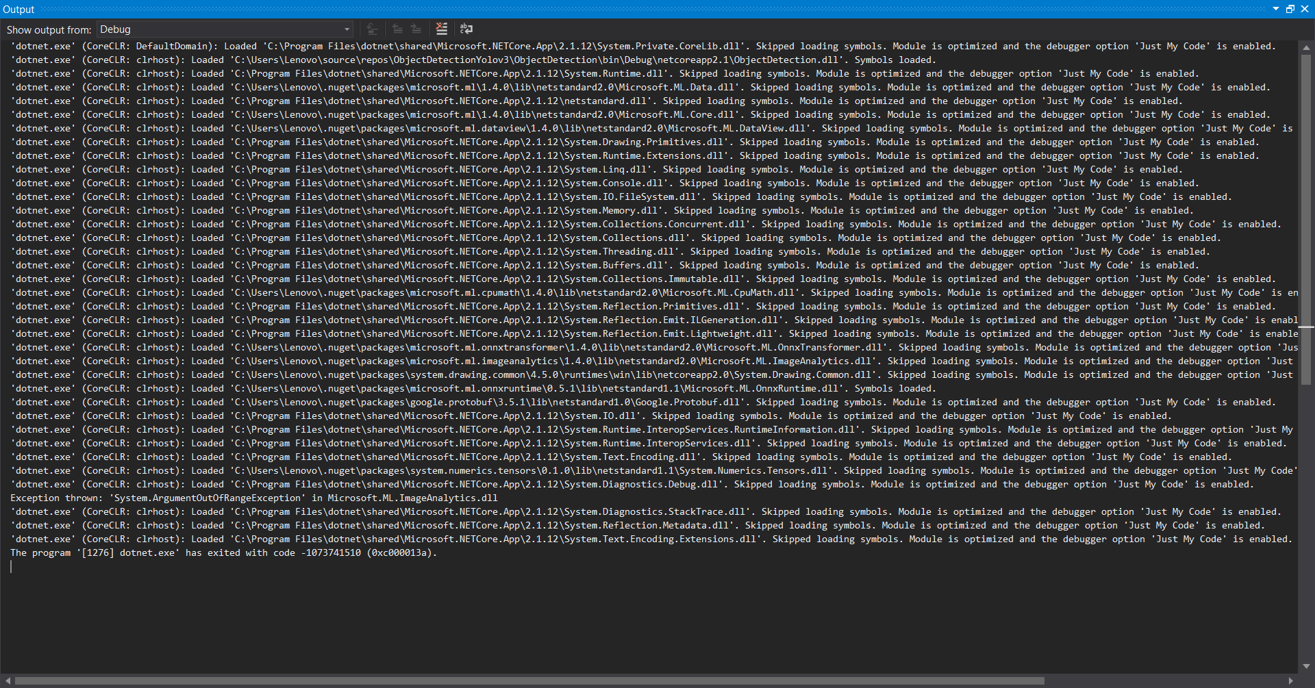 YOLOv3 shows ArgumentOutOfRangeException · Issue #4147 · dotnet/machinelearning · GitHub