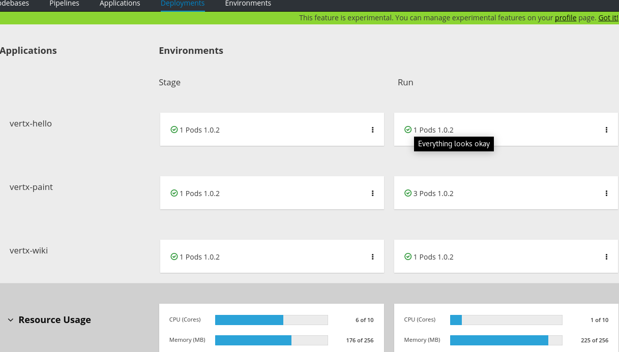 Add a tooltip to the deployment cards for the green checkmarks · Issue #1452 · openshiftio ...