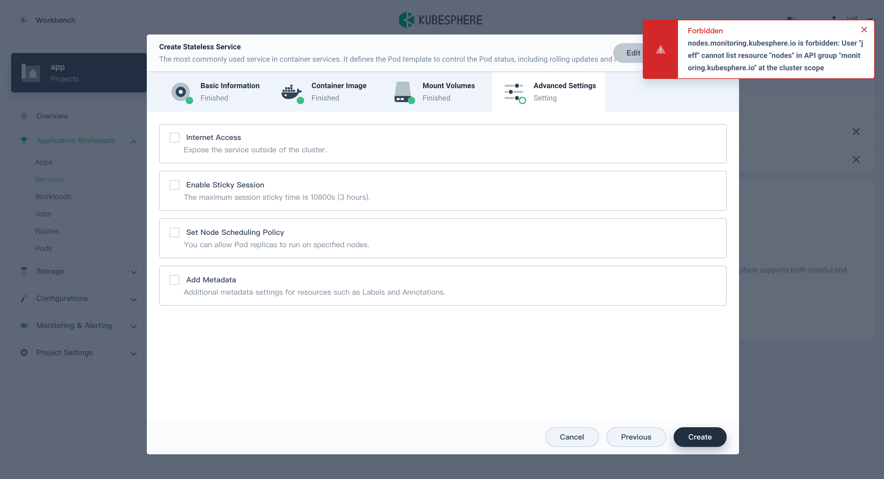Forbidden error when creating stateless service · Issue #3537 · kubesphere/kubesphere · GitHub