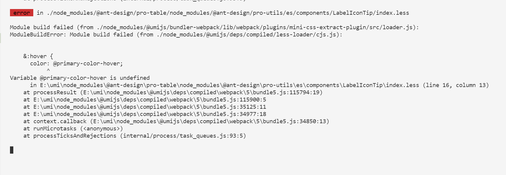 [Bug] umi安裝依赖后启动报错 · Issue #7776 · umijs/umi · GitHub