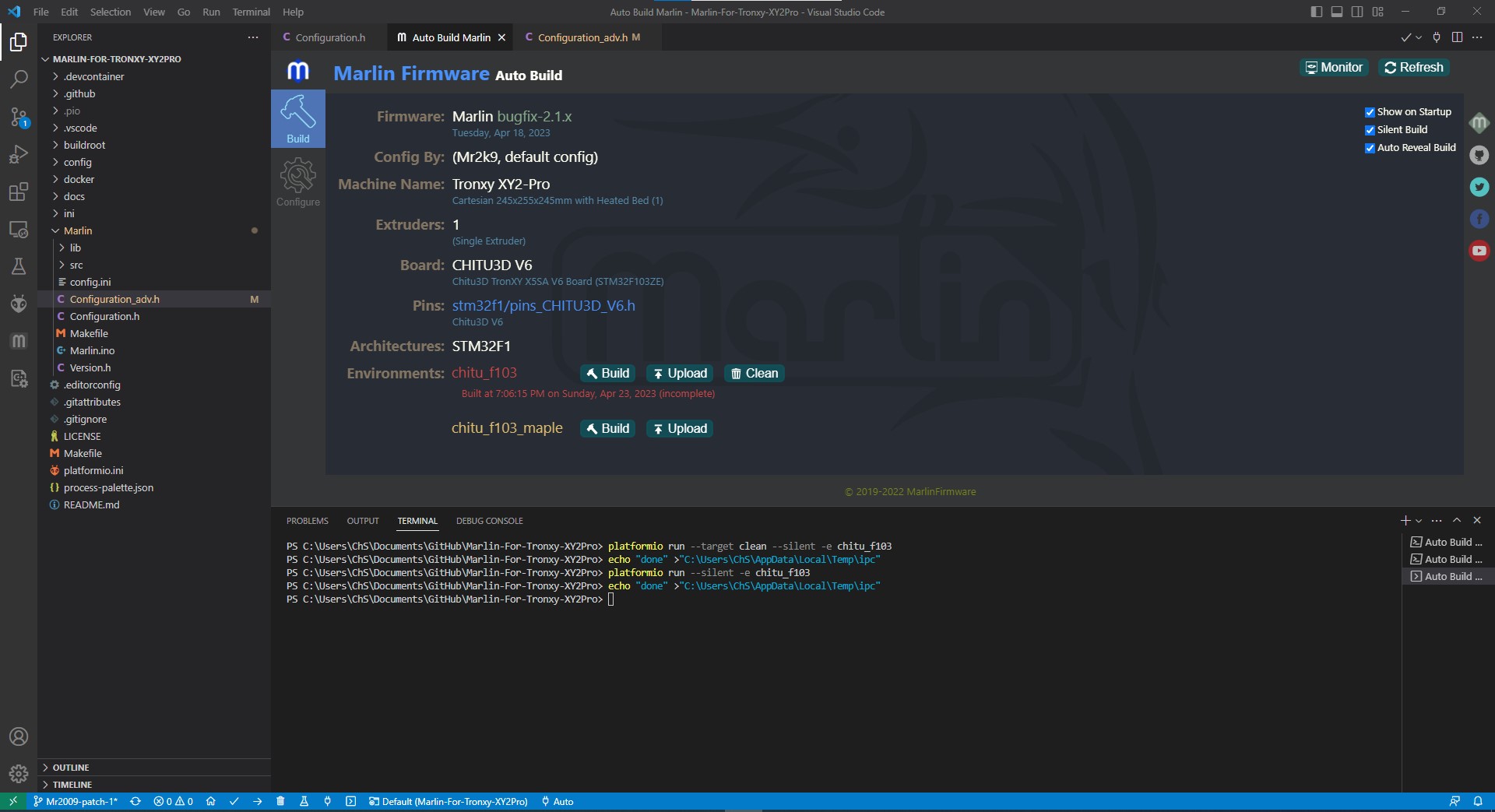 [BUG]Compile firmware for Tronxy XY2-Pro is incomplete but there is an update.cbd in the folder ...