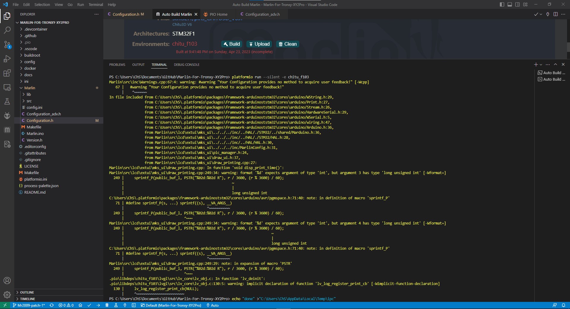 [BUG]Compile firmware for Tronxy XY2-Pro is incomplete but there is an update.cbd in the folder ...