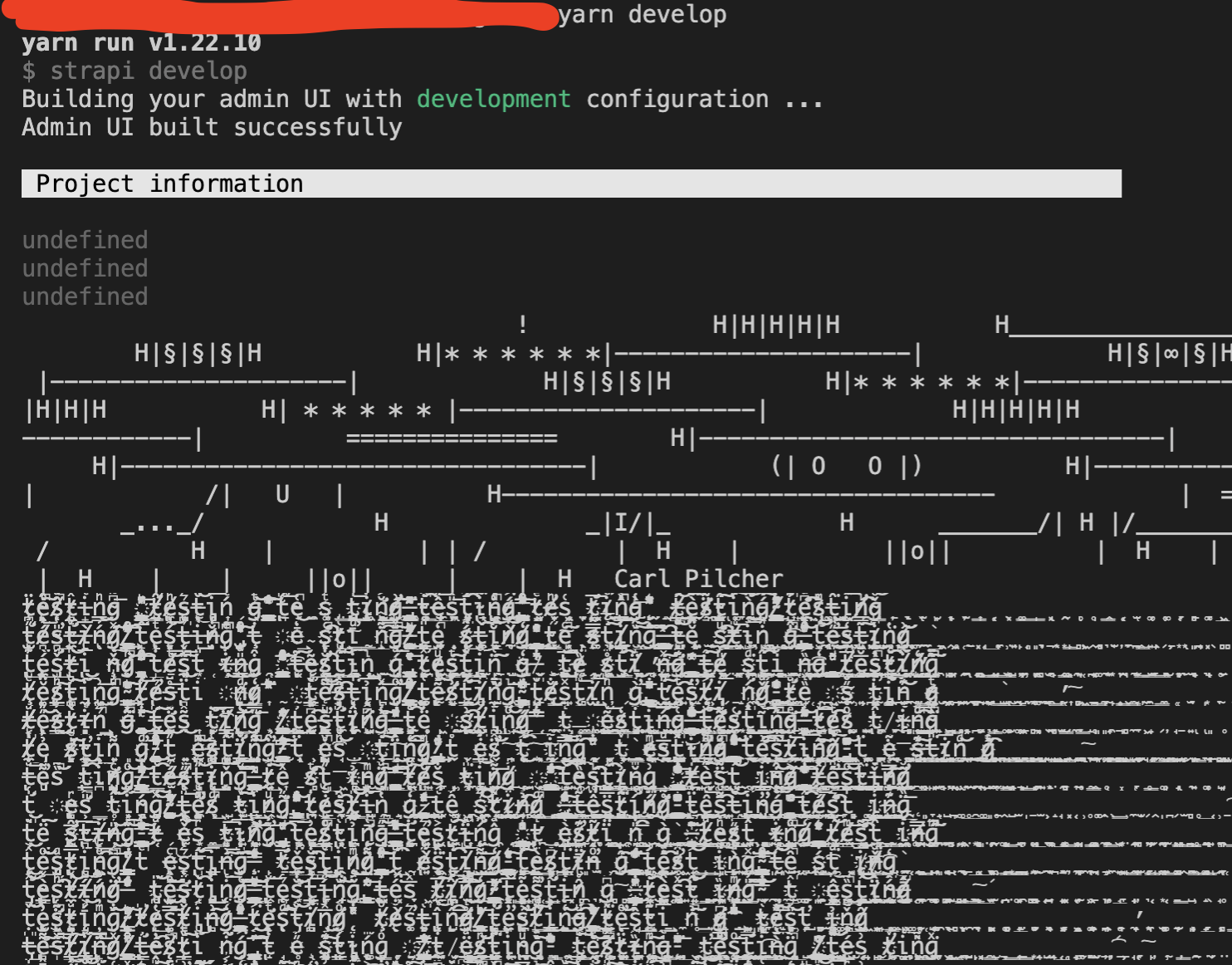 Terminal keep showing weird code after running yarn develop · Issue #12154 · strapi/strapi · GitHub